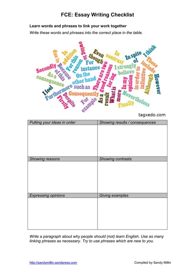 Essay writing checklist | DOCX | Travel Preparation and Advice | Travel