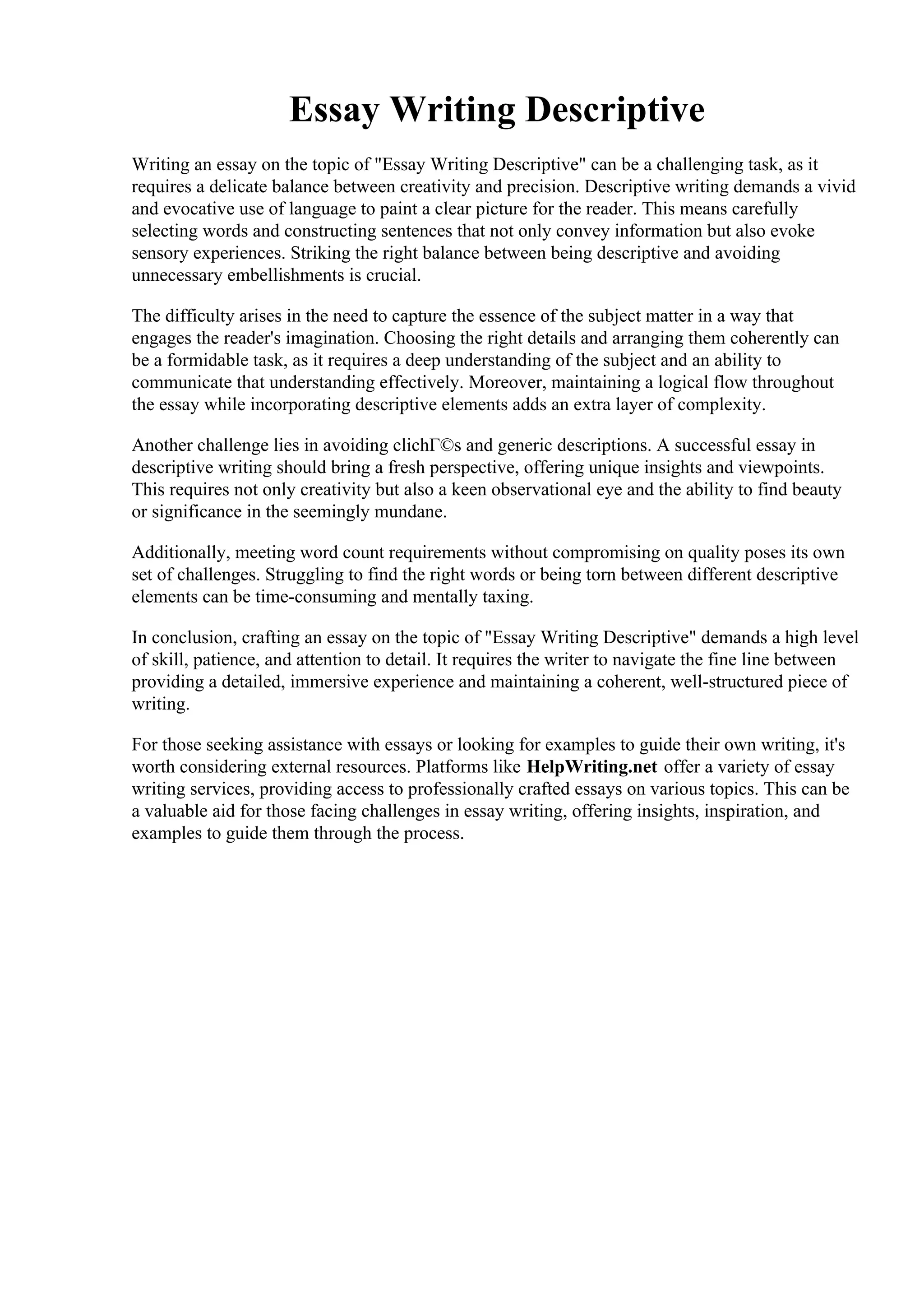 Essay Writing Descriptive | PDF