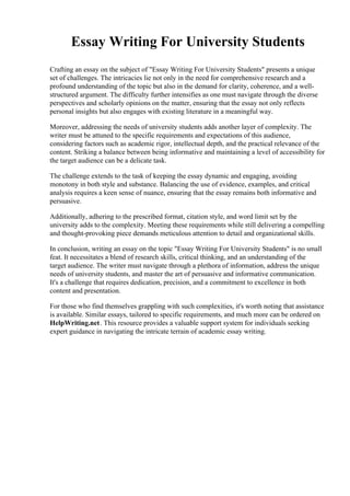 Essay Writing For University Students | PDF