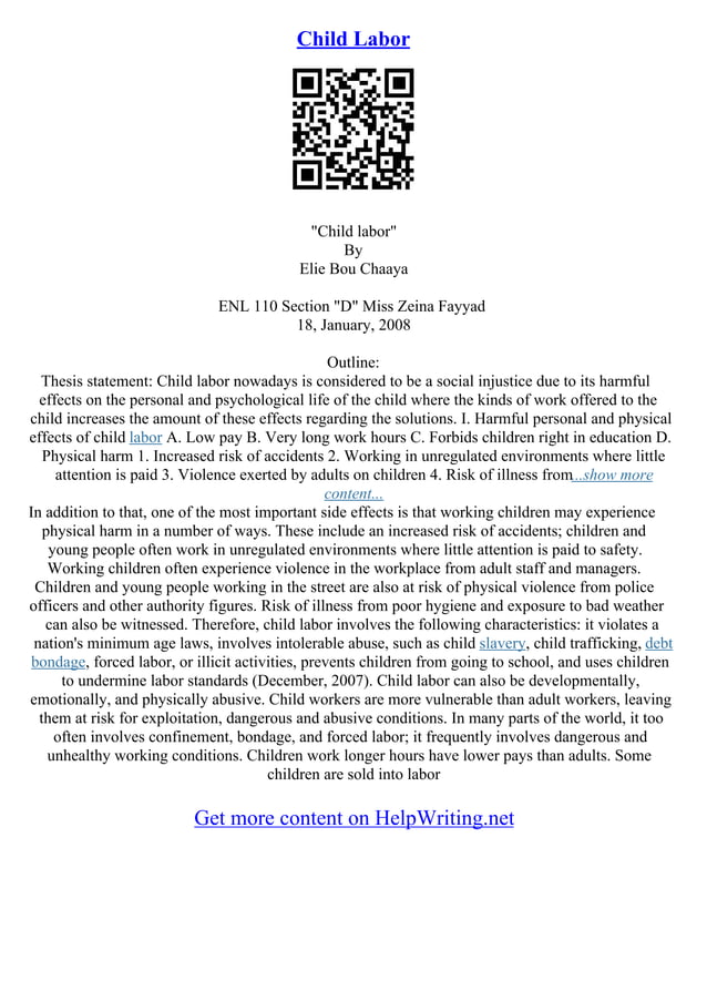 Essay Writing On Child Labour | PDF