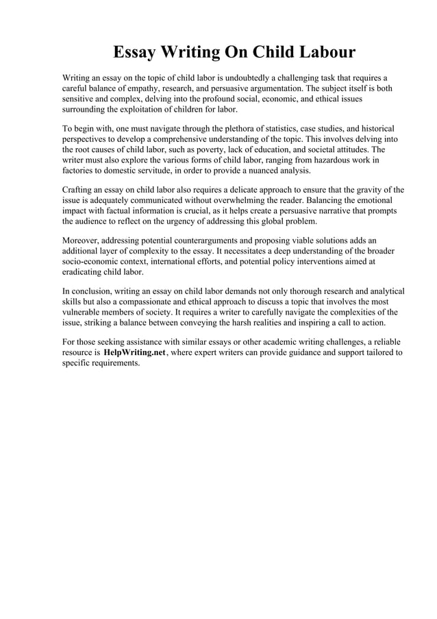 Essay Writing On Child Labour | PDF