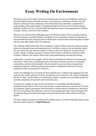 Essay Writing On Environment. Fort Valley State University | PDF