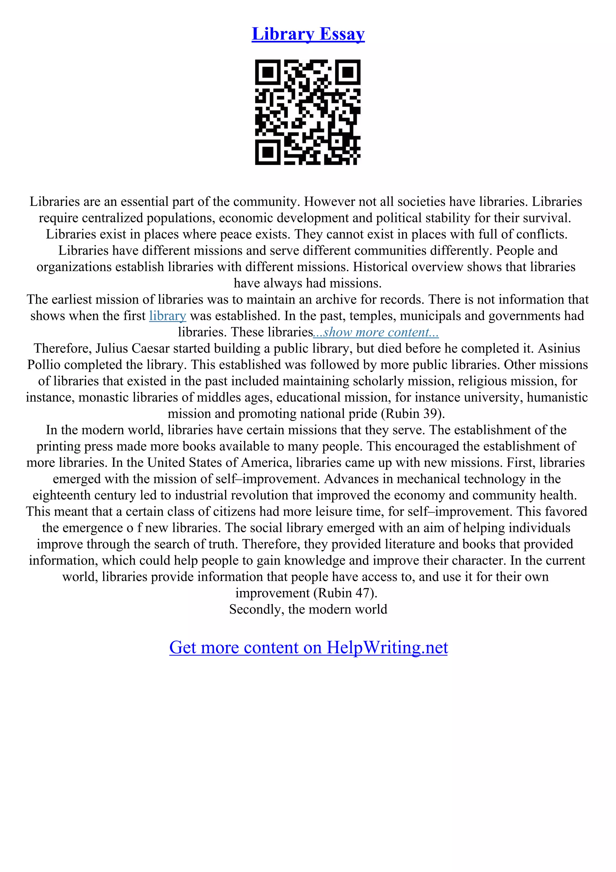 Essay Writing On Library | PDF