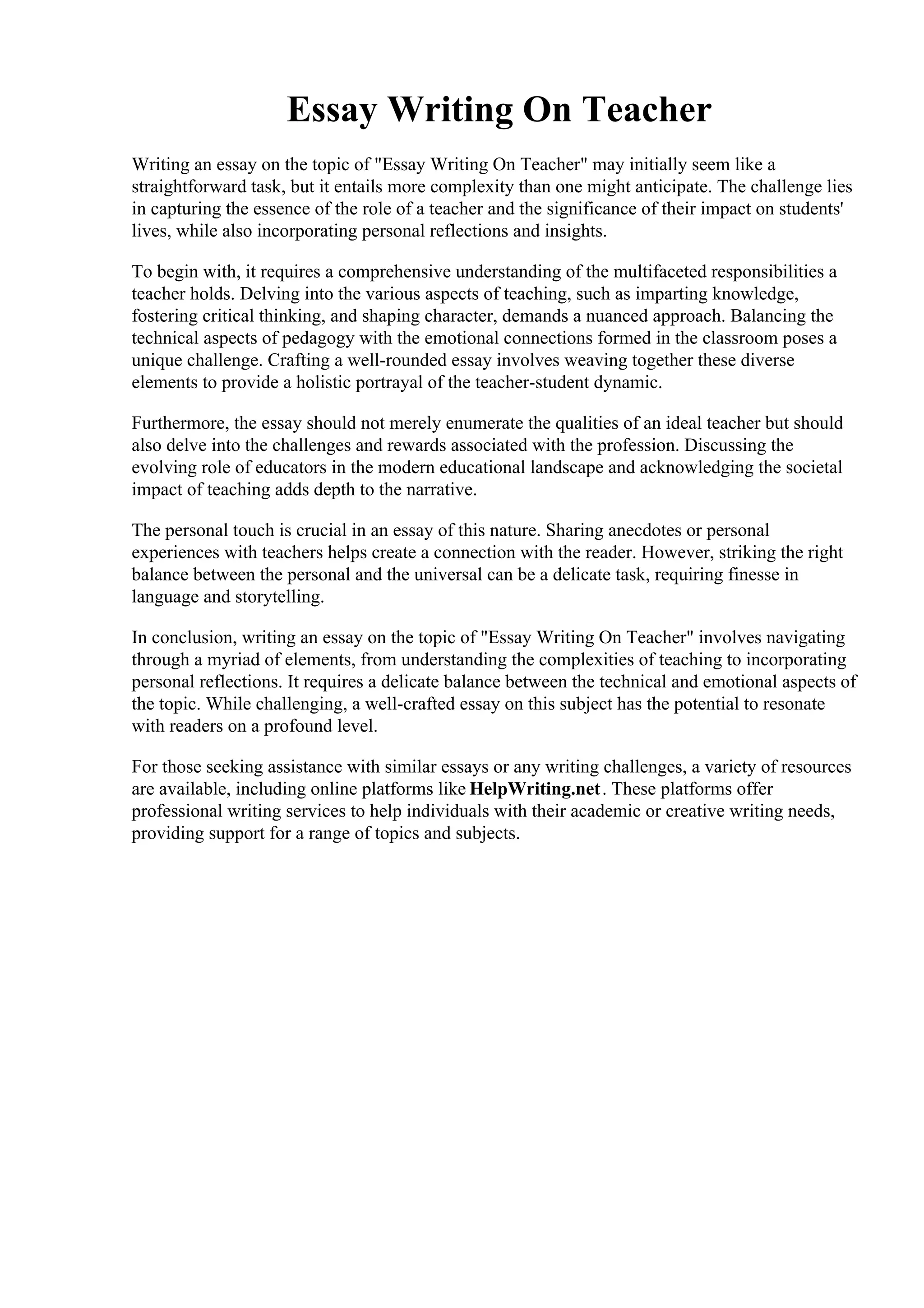 Essay Writing On Teacher | PDF
