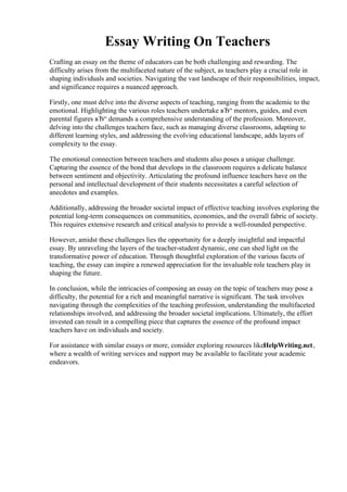 Essay Writing On Teachers | PDF