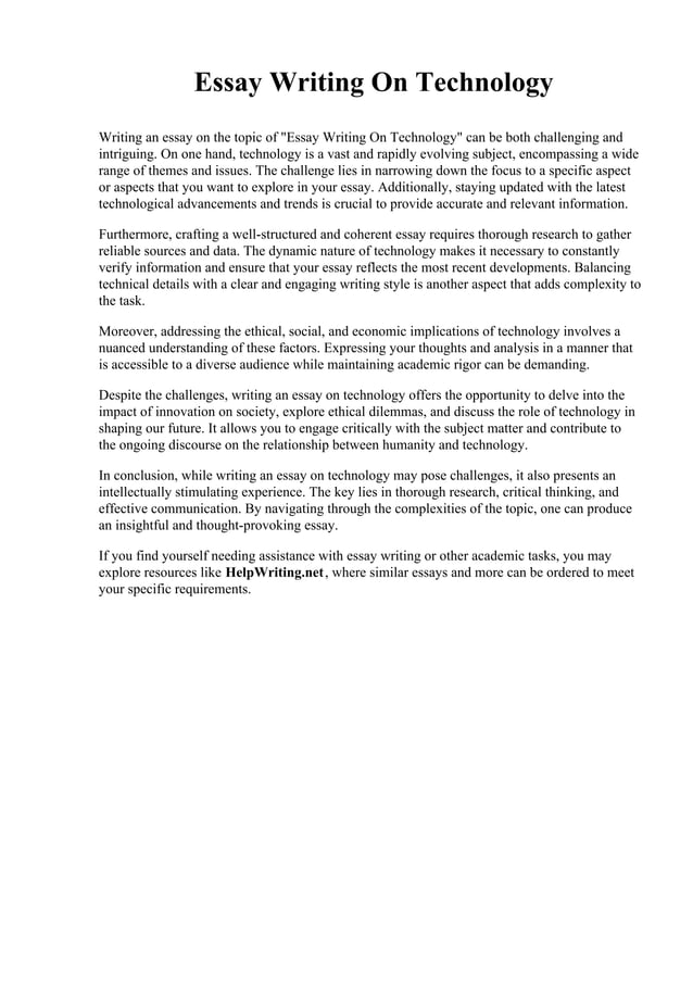 Essay Writing On Technology. Mount Marty University | PDF