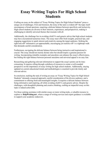 Essay Writing Topics For High School Students | PDF