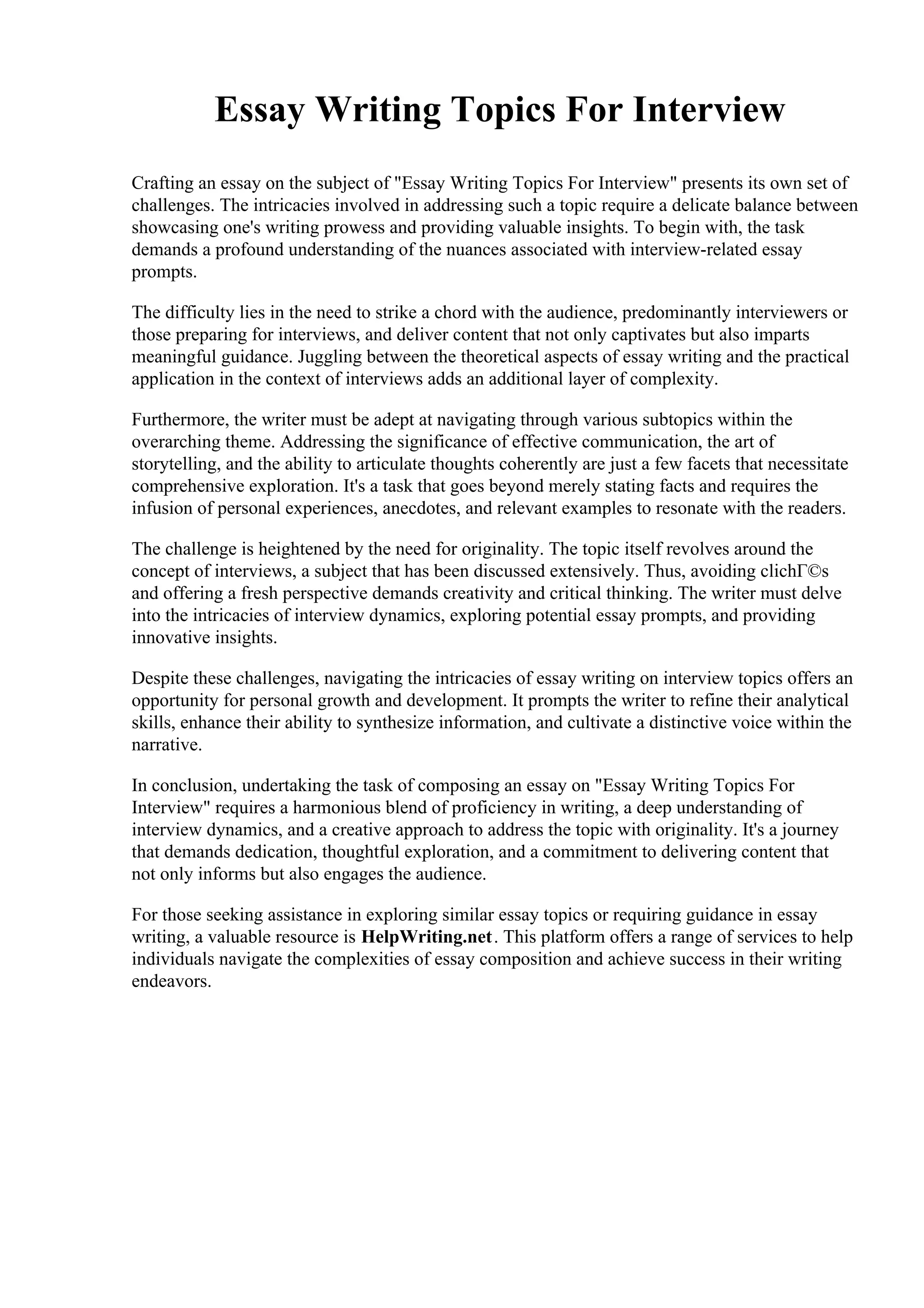 Essay Writing Topics For Interview.pdf