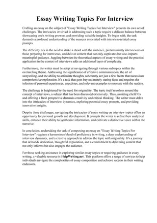 Essay Writing Topics For Interview.pdfEssay Writing Topics For ...