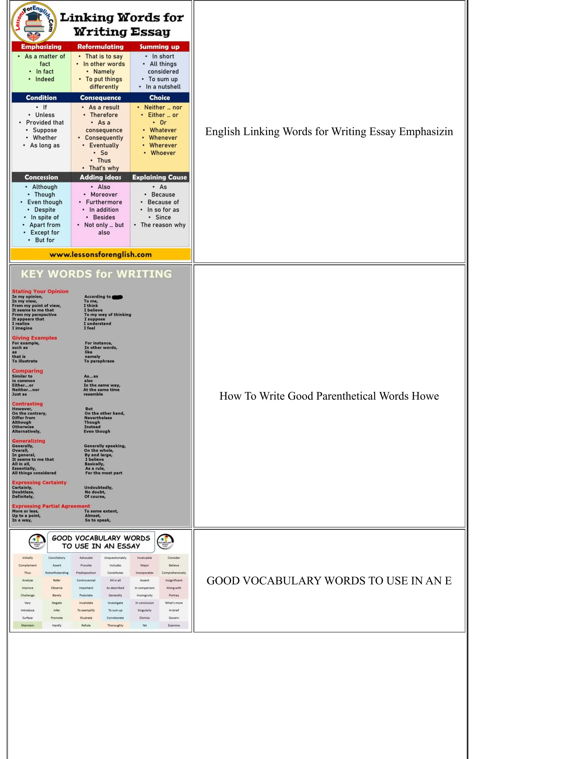 Essay Writing Vocabulary | PDF