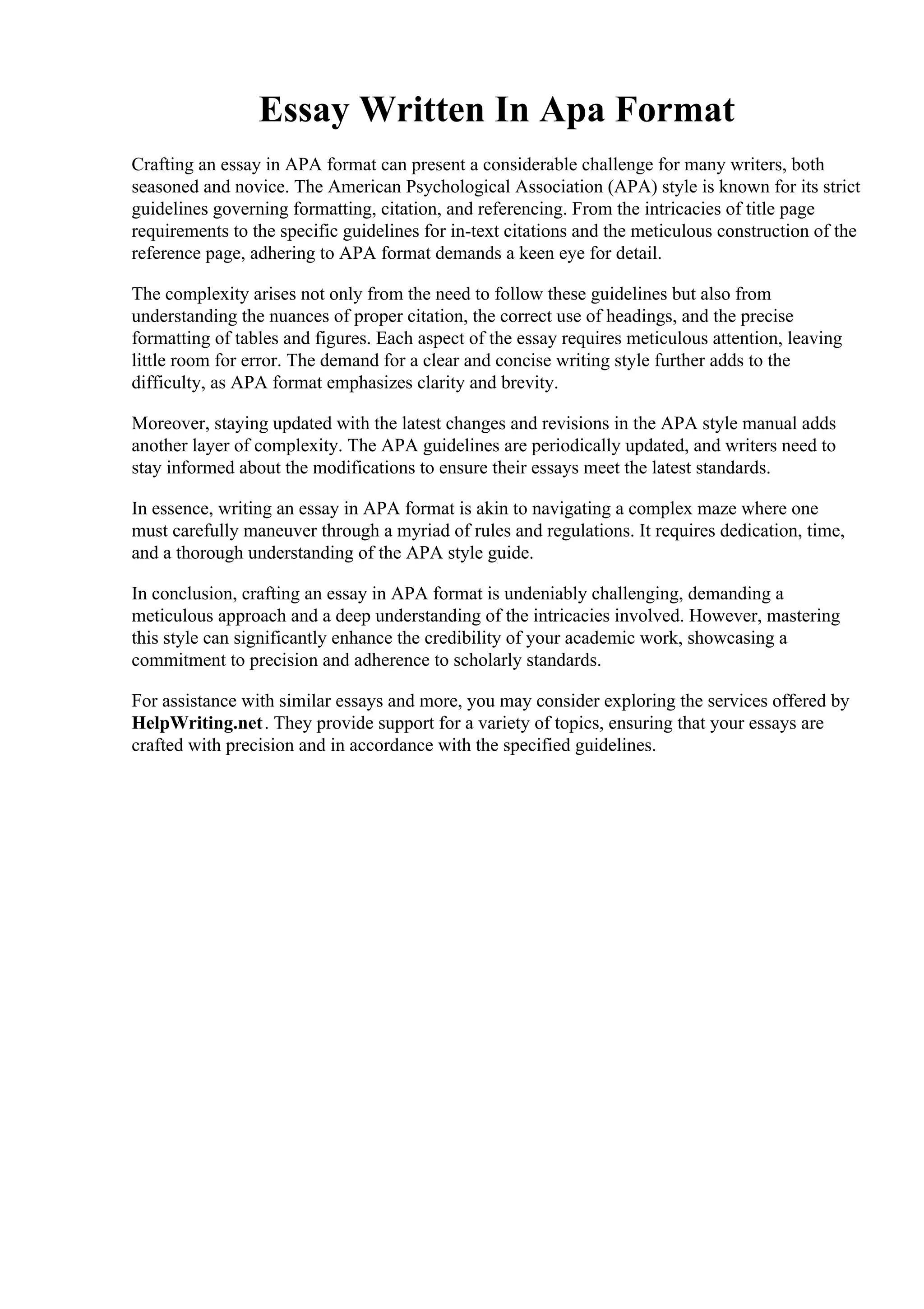 Essay Written In Apa Format | PDF