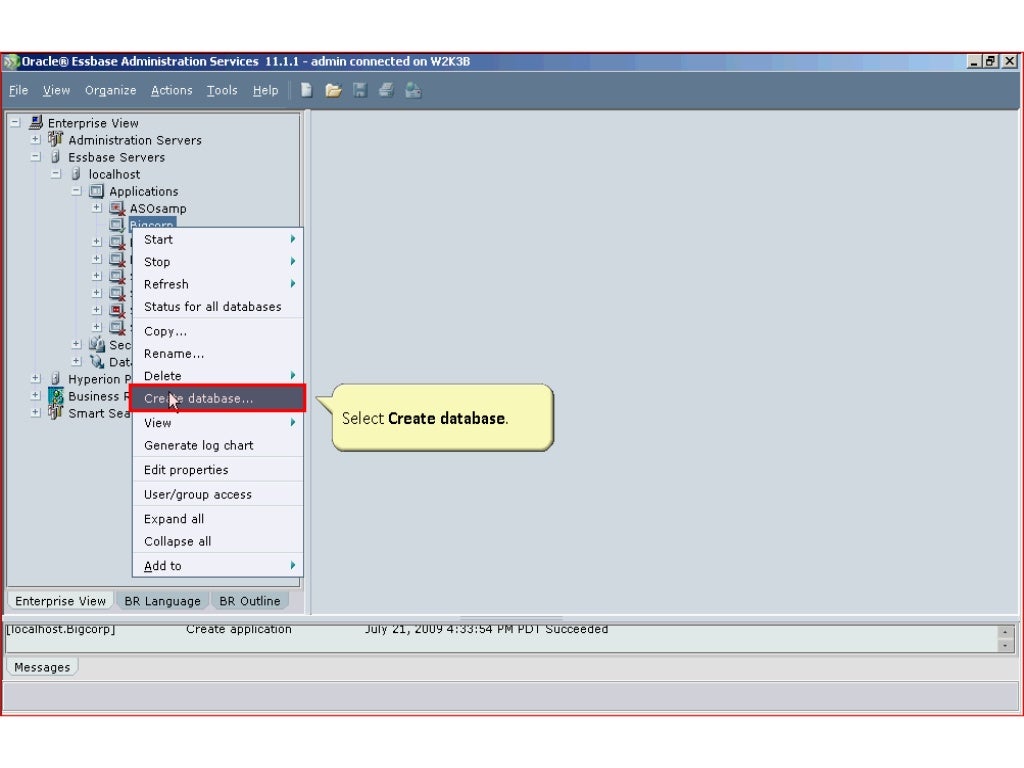 Hyperion Essbase application and database creation steps