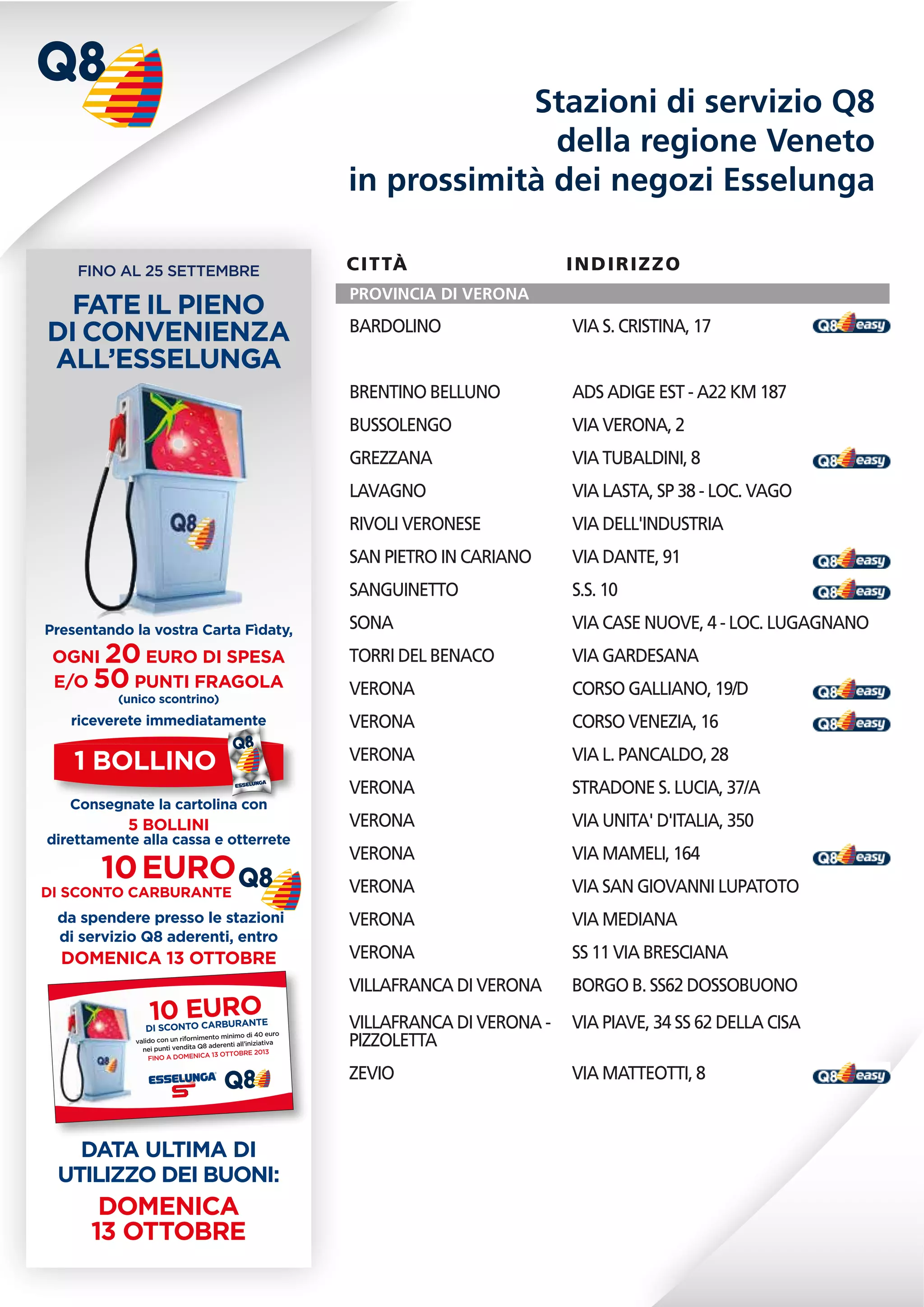 Esselunga Q8 stazioni covenzionate 2013 | PDF