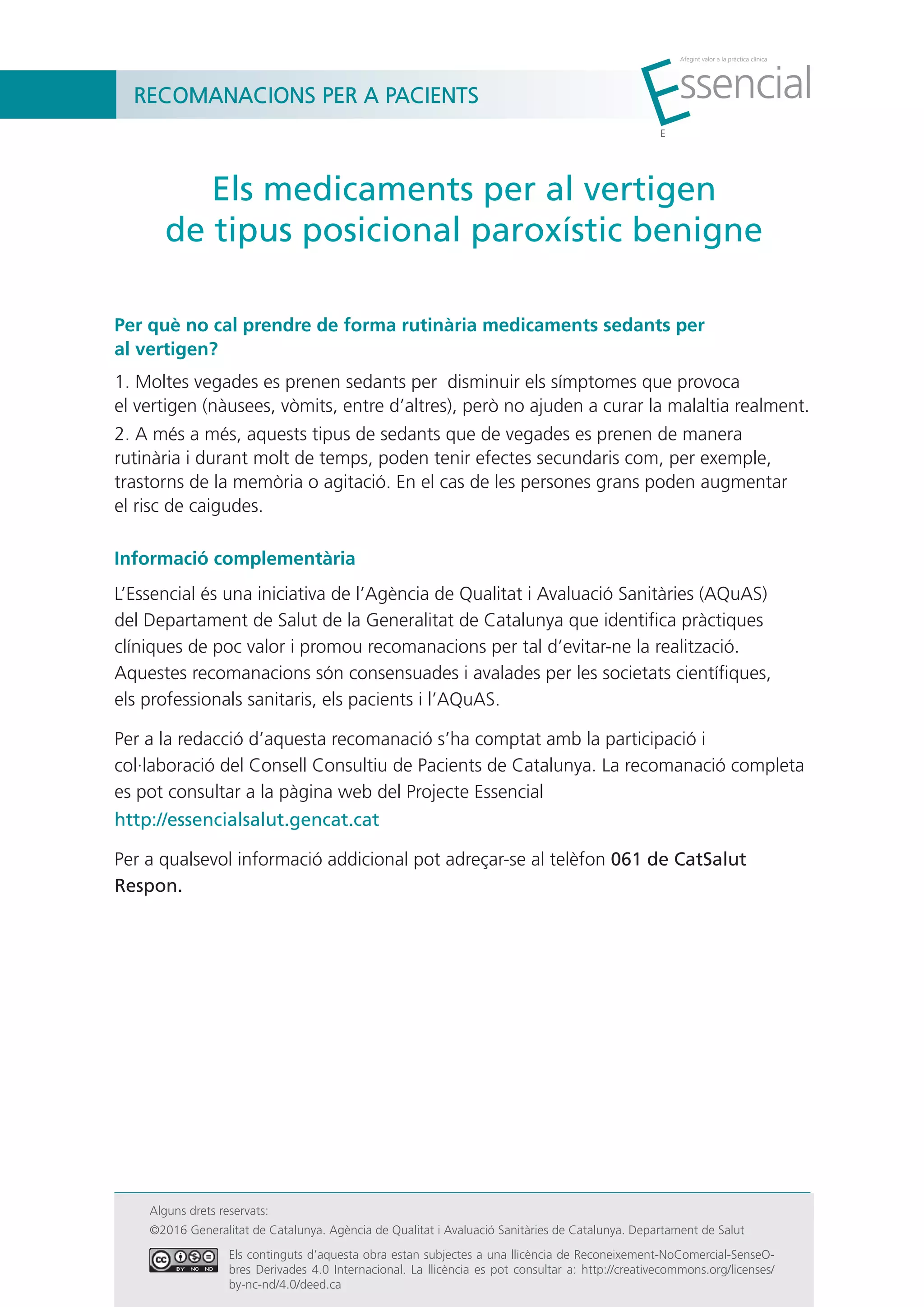 Els medicaments per al vertigen de tipus posicional paroxístic benigne ...