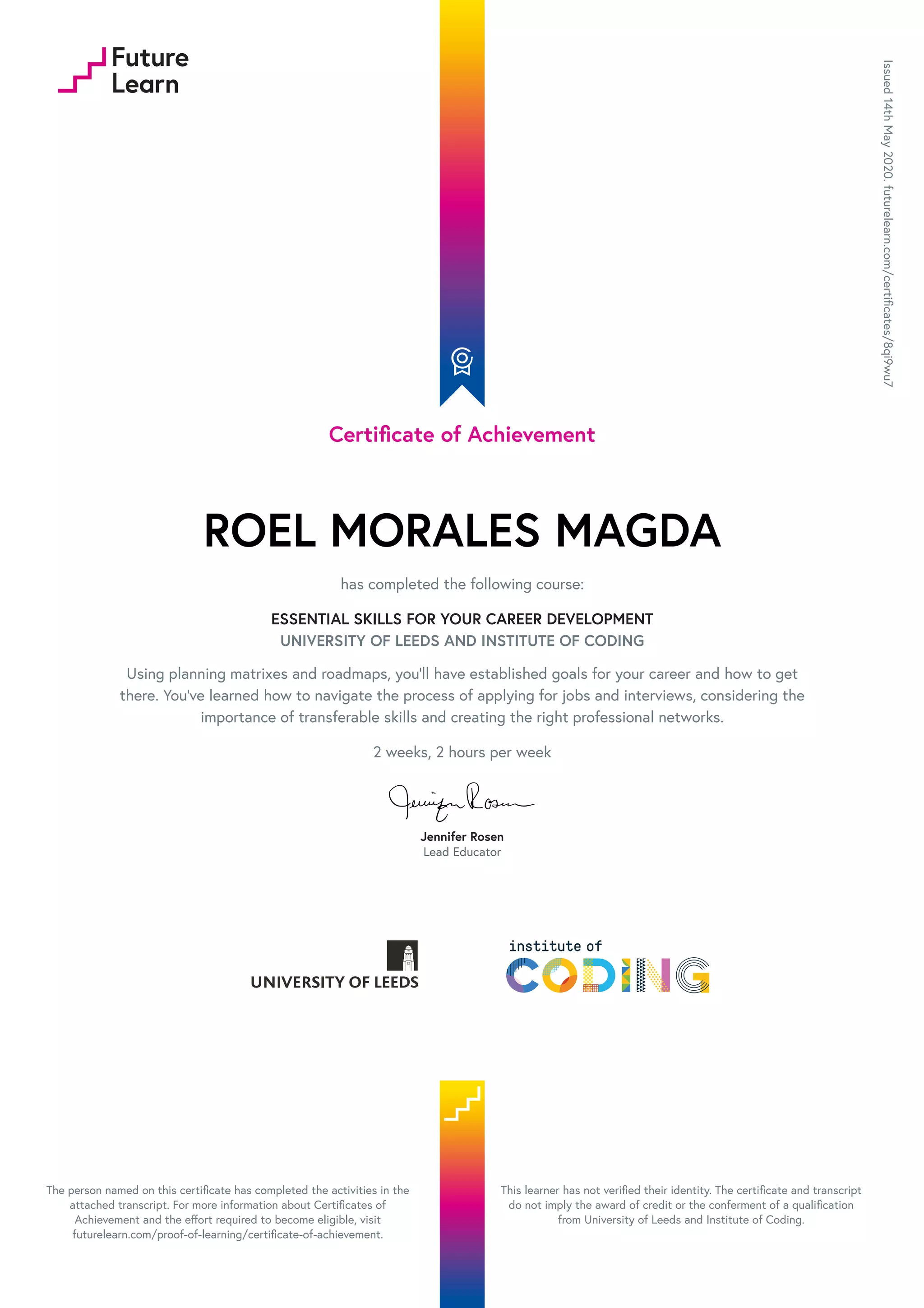 ESSENTIAL SKILLS FOR YOUR CAREER DEVELOPMENT-CERTIFICATE OF ACHIEVEMENT ...