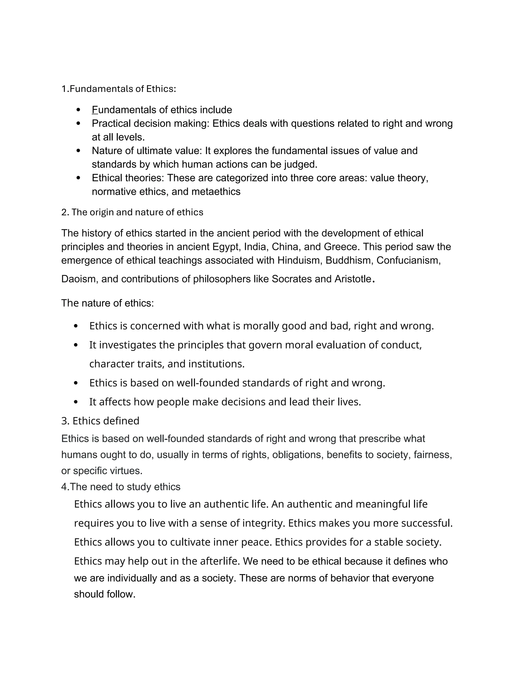 Essential work of ETHICS, Key Insights in Ethical Principles | DOCX