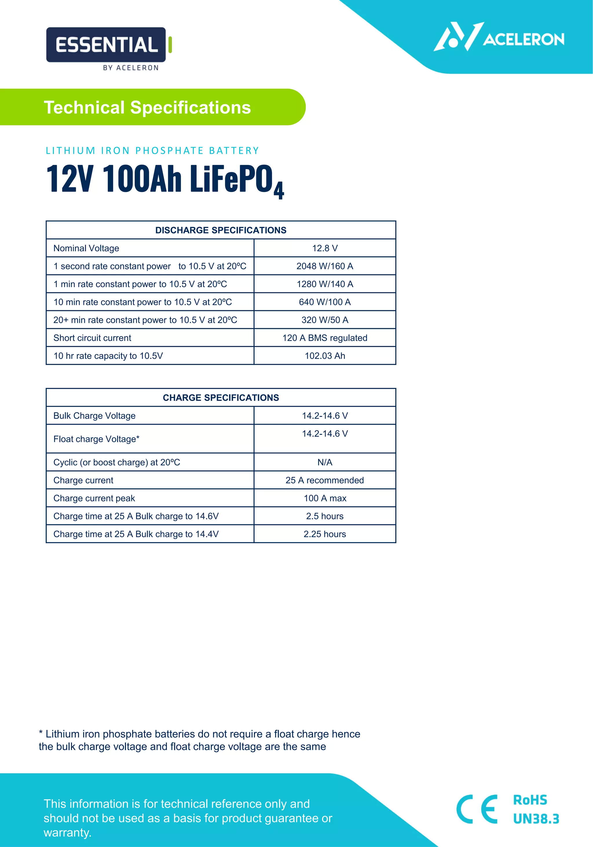 Essential 12 v 100ah spec sheet 09-09-2020 v3 | PDF