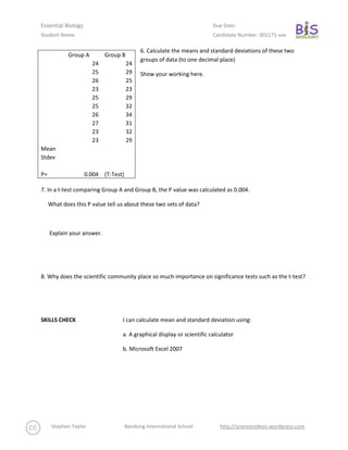 Essential biology 01 statistical analysis | DOCX
