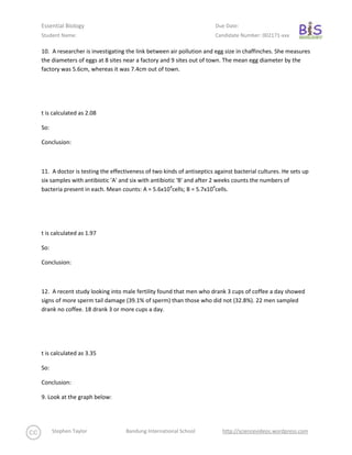 Essential biology 01 statistical analysis | DOCX
