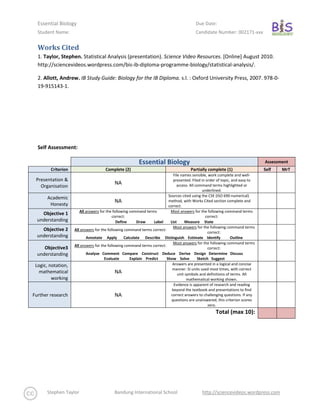 Essential biology 01 statistical analysis | DOCX