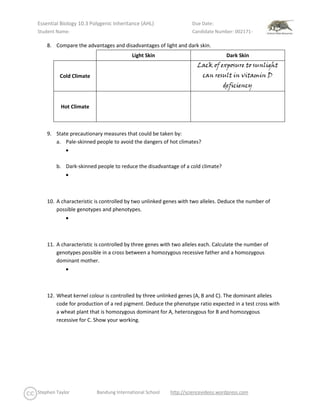 Essential Biology 10.3 Polygenic Inhertance (AHL) | DOCX