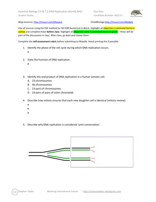 Essential Biology 3.4 & 7.2 DNA Replication (Core & AHL) | PDF