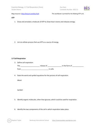 Essential Biology 3.7 Respiration (Core) | DOCX