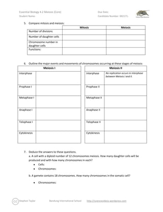 Essential Biology 4.2 & 10.1 Meiosis (Core & AHL) | DOCX