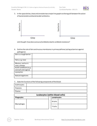 Essential biology 6.3 & 11.1 defense against infectious disease (hl ...
