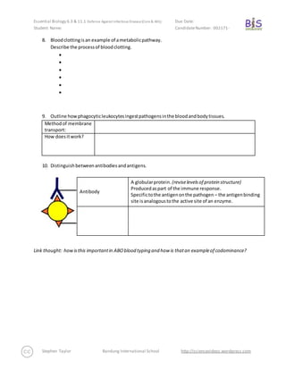 Essential biology 6.3 & 11.1 defense against infectious disease (hl ...