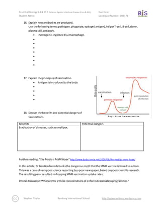 Essential biology 6.3 & 11.1 defense against infectious disease (hl ...