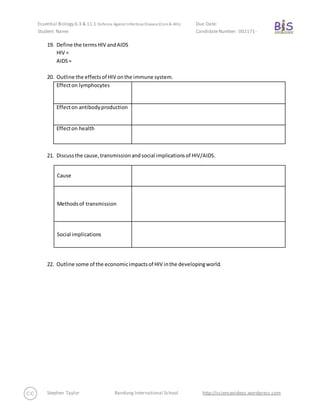Essential biology 6.3 & 11.1 defense against infectious disease (hl ...