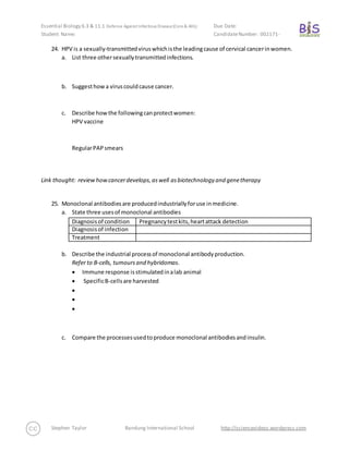 Essential biology 6.3 & 11.1 defense against infectious disease (hl ...