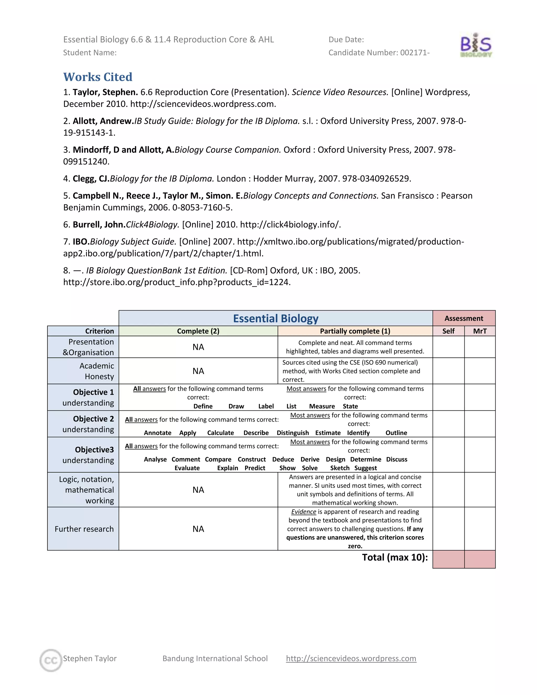 Essential Biology 6.6 & 11.1 Reproduction Core & AHL | DOCX