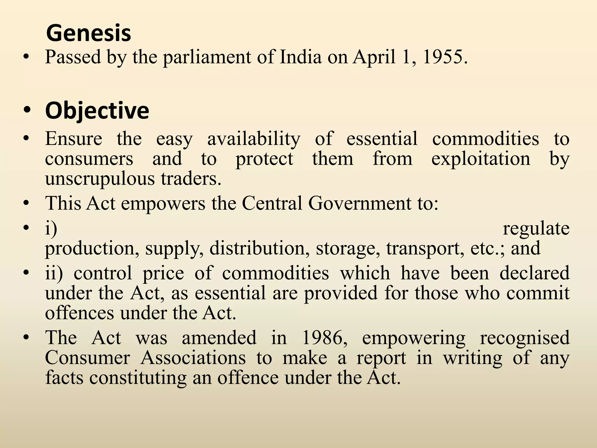 Essential commodities act, 1955 | PPTX