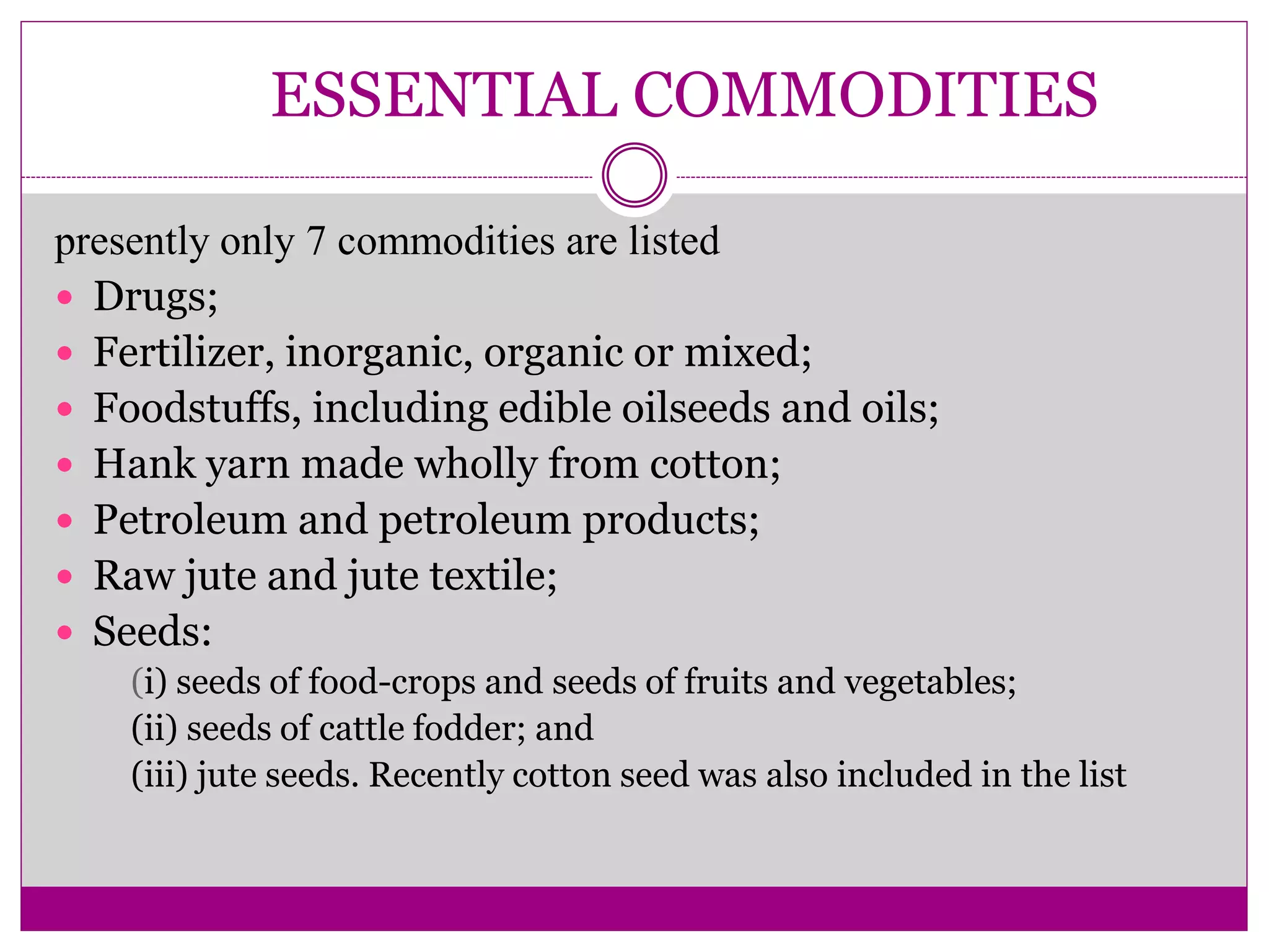 Essential commodity act ppt | PPTX