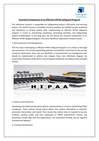 Essential Components of an Effective HIPAA Safeguard Program | PDF