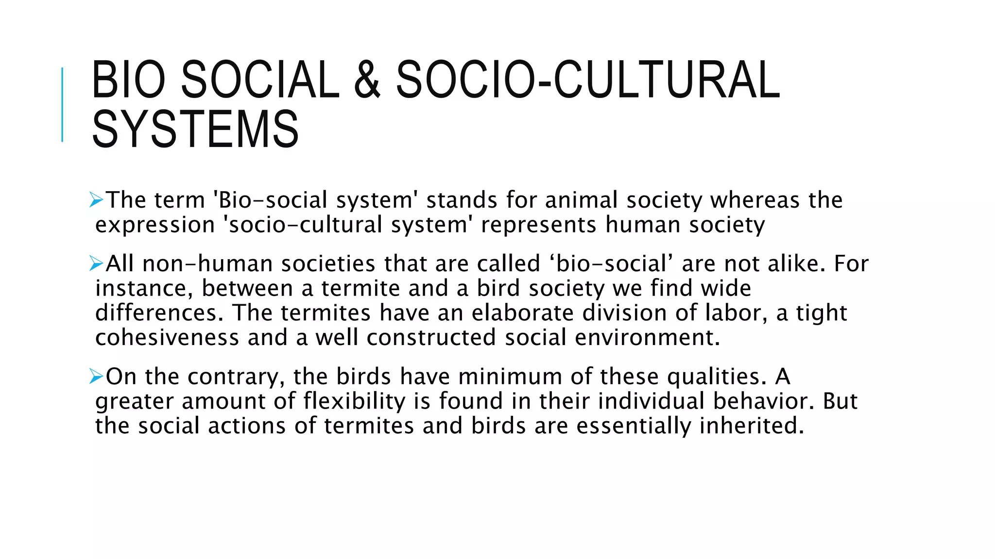 Essential elements of society, biosocial & socio-cultural systems | PPTX