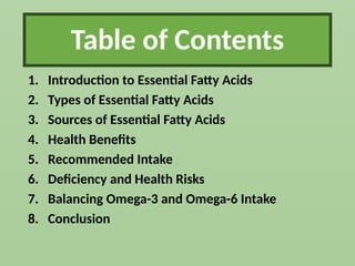 Essential Fatty Acids: Functions and Health Implications" | PPTX