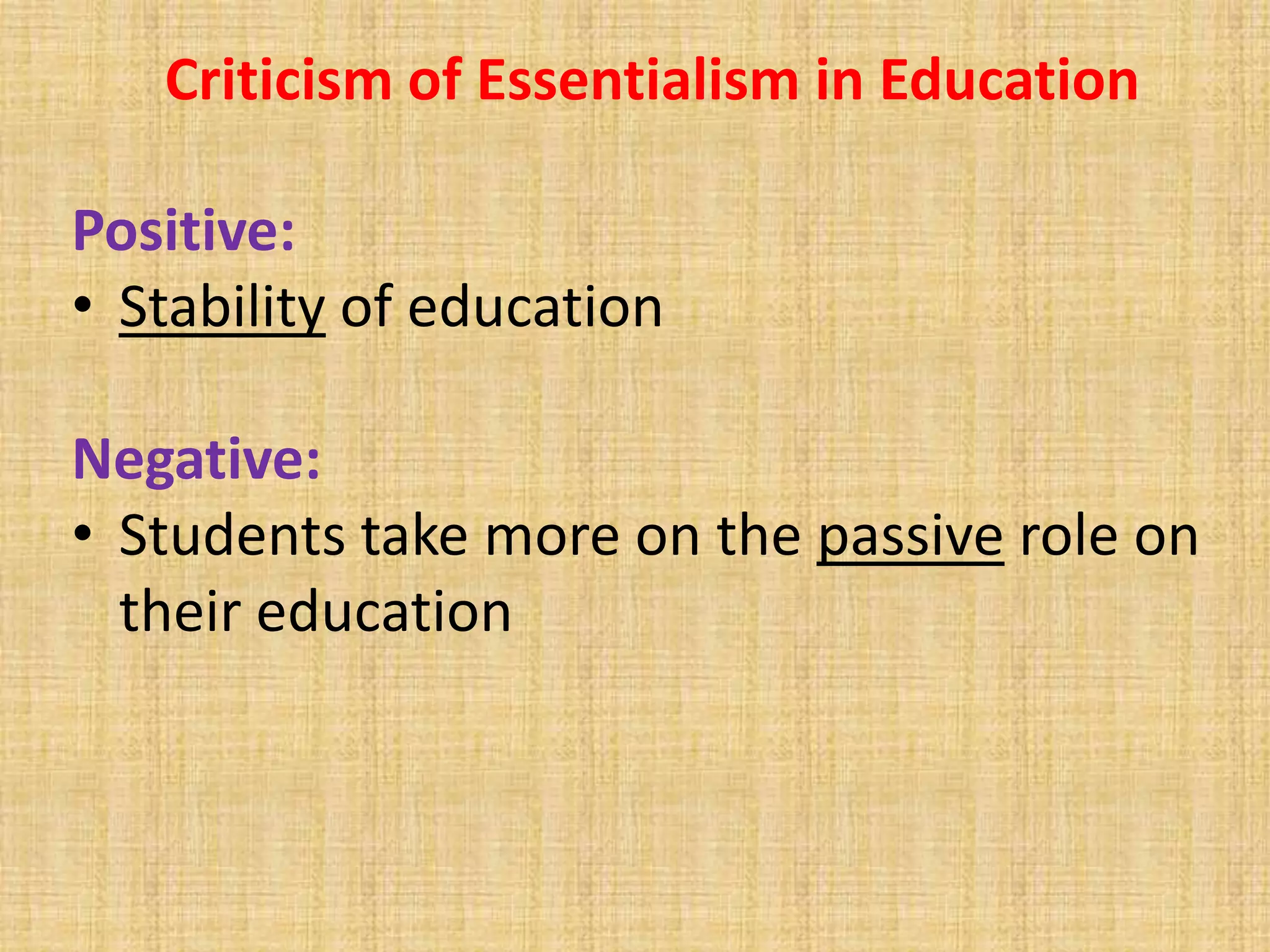 Essentialism in Education | PPTX