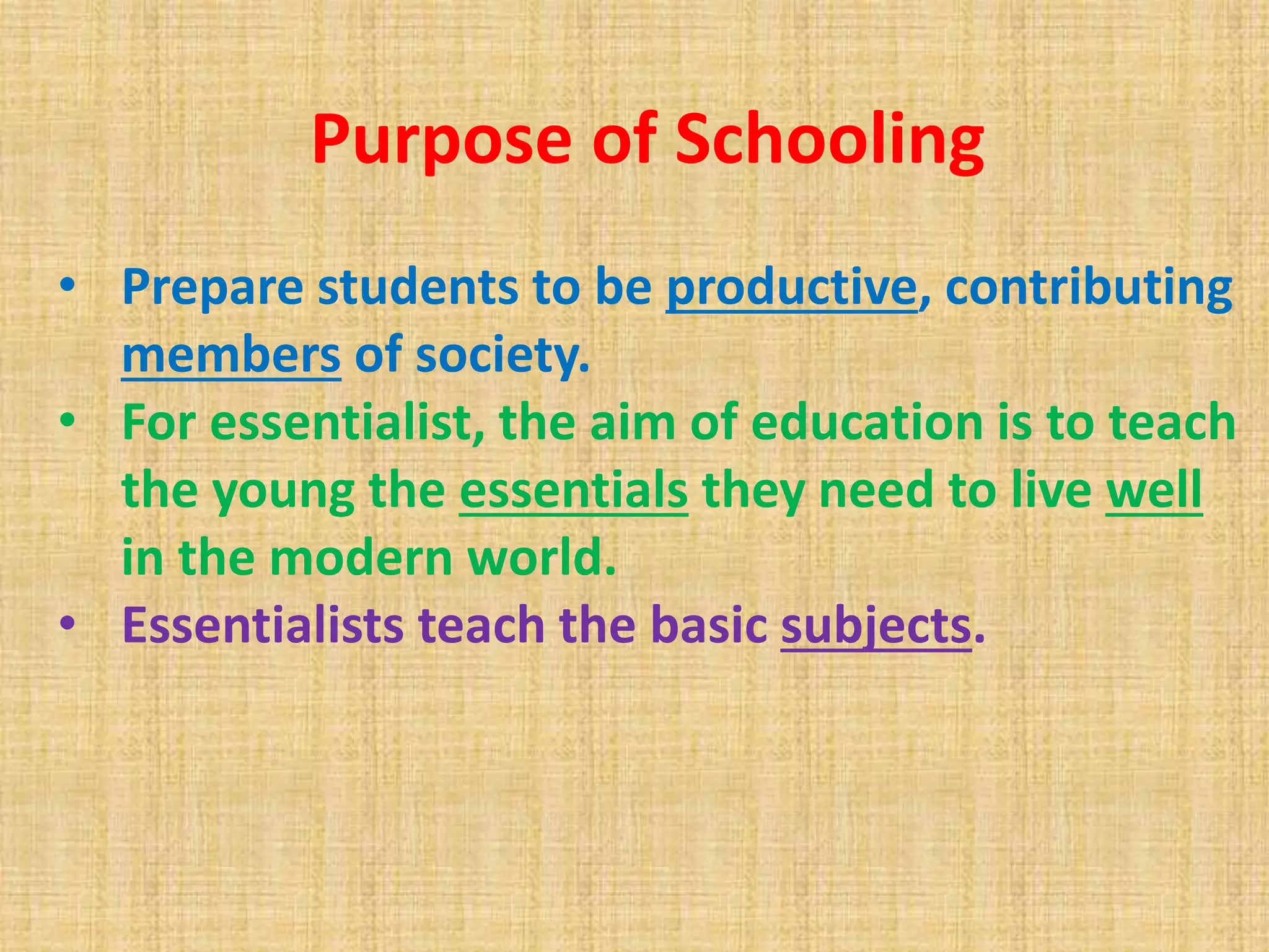 Essentialism in Education | PPTX