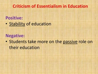Essentialism in Education | PPTX