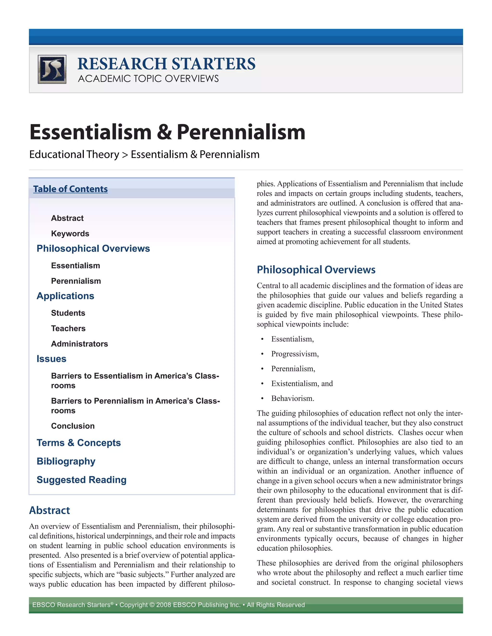 Essentialism and perennialism | PDF