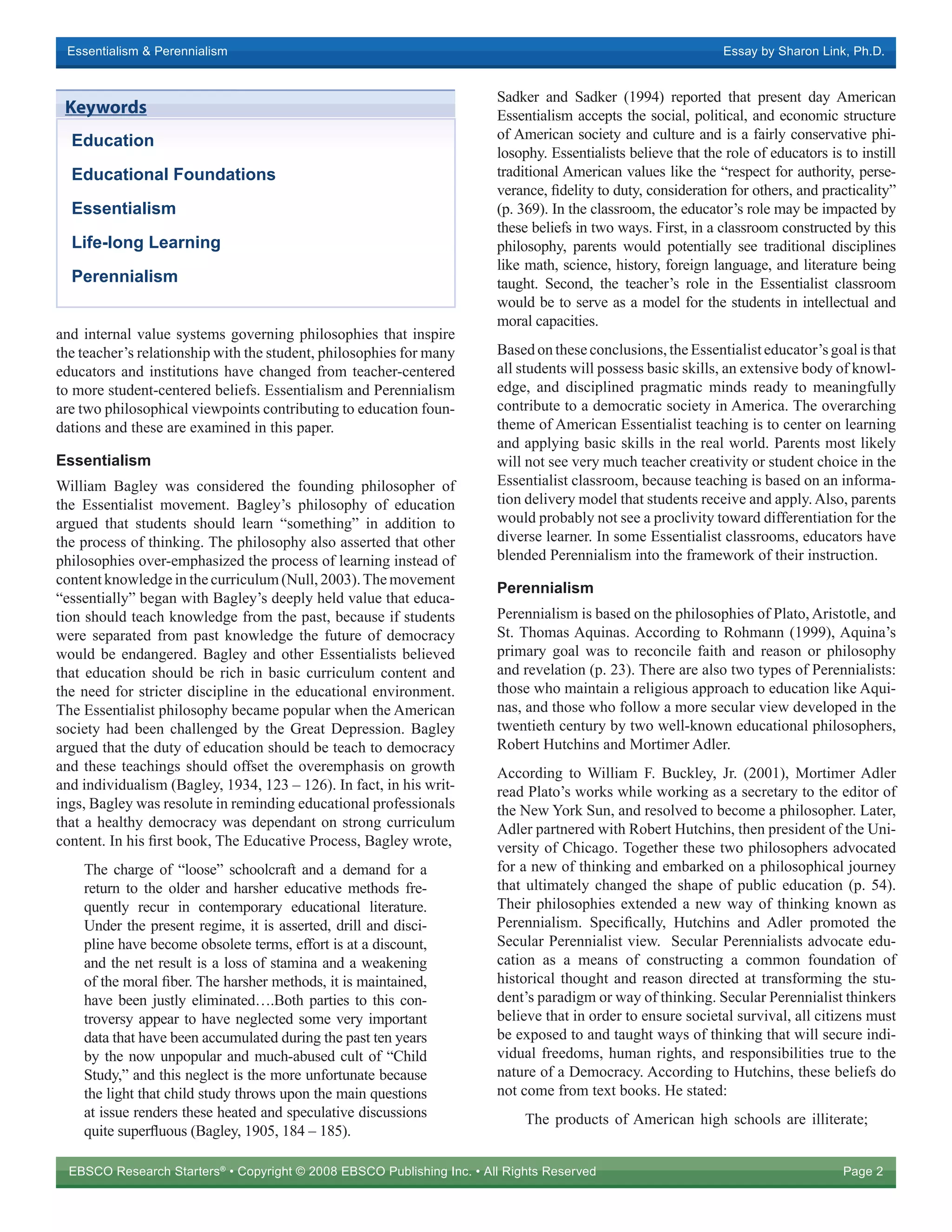 Essentialism and perennialism | PDF