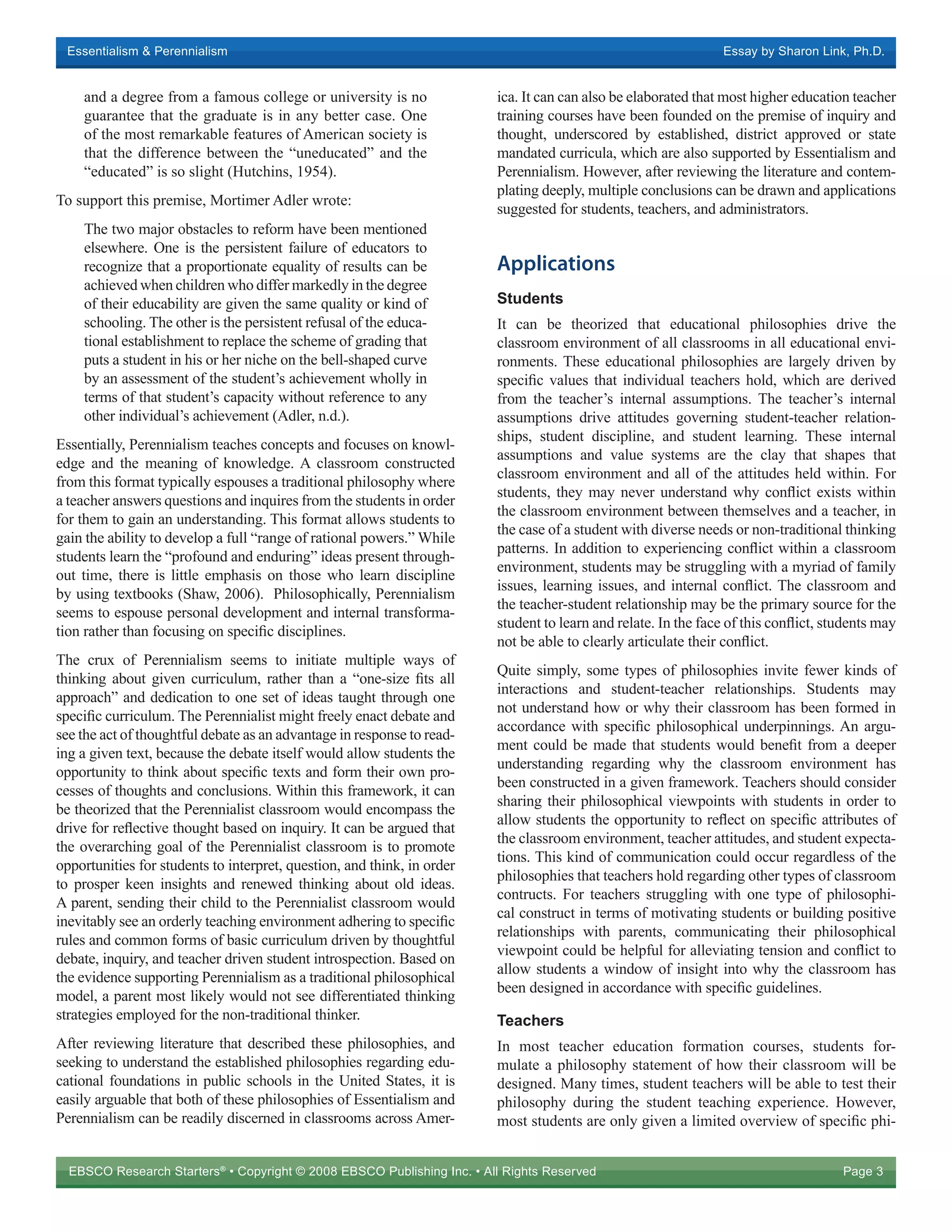 Essentialism and perennialism | PDF