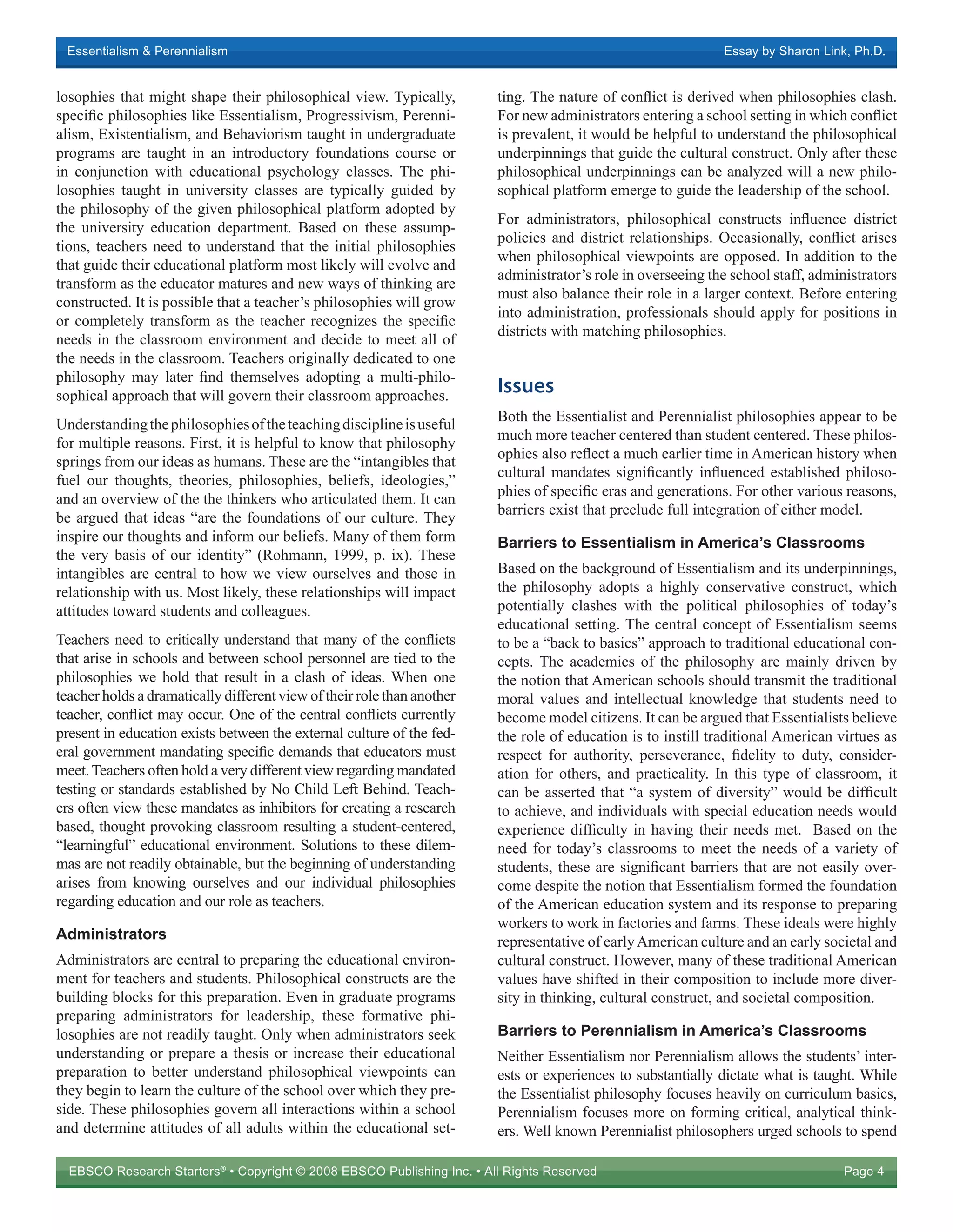 Essentialism and perennialism | PDF