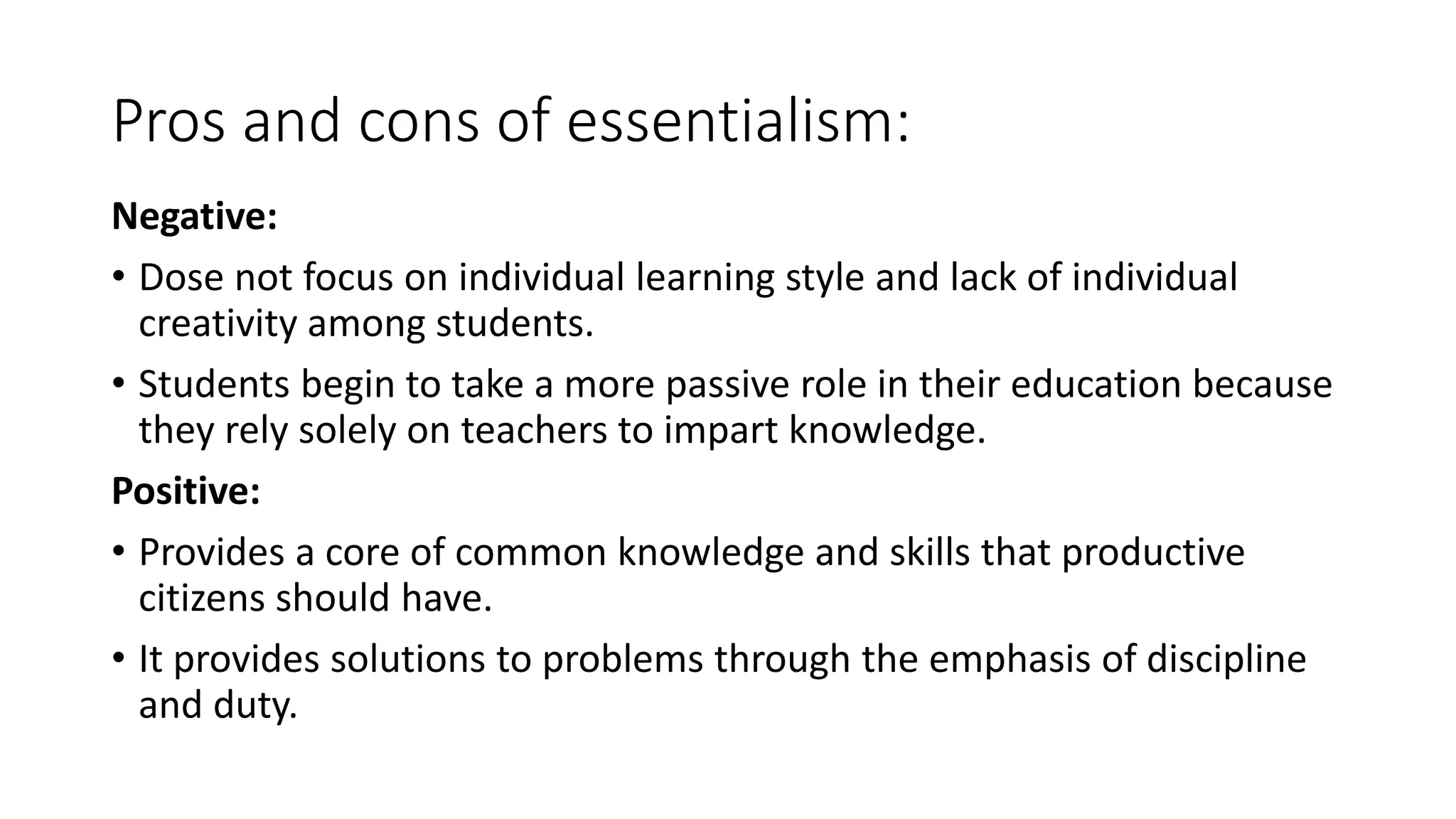 Essentialism ppt by Farida yasinzai | PPTX | Primary Education | Education
