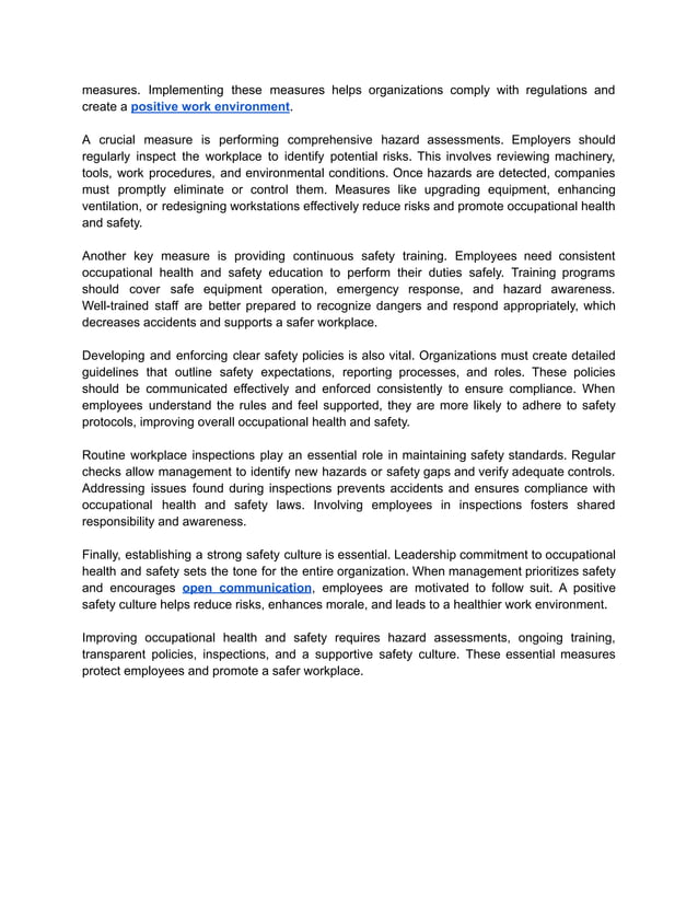 Essential Measures to Improve Occupational Health and Safety at Work by ...