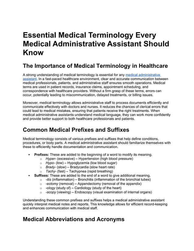 Essential Medical Terminology Every Medical Administrative Assistant ...