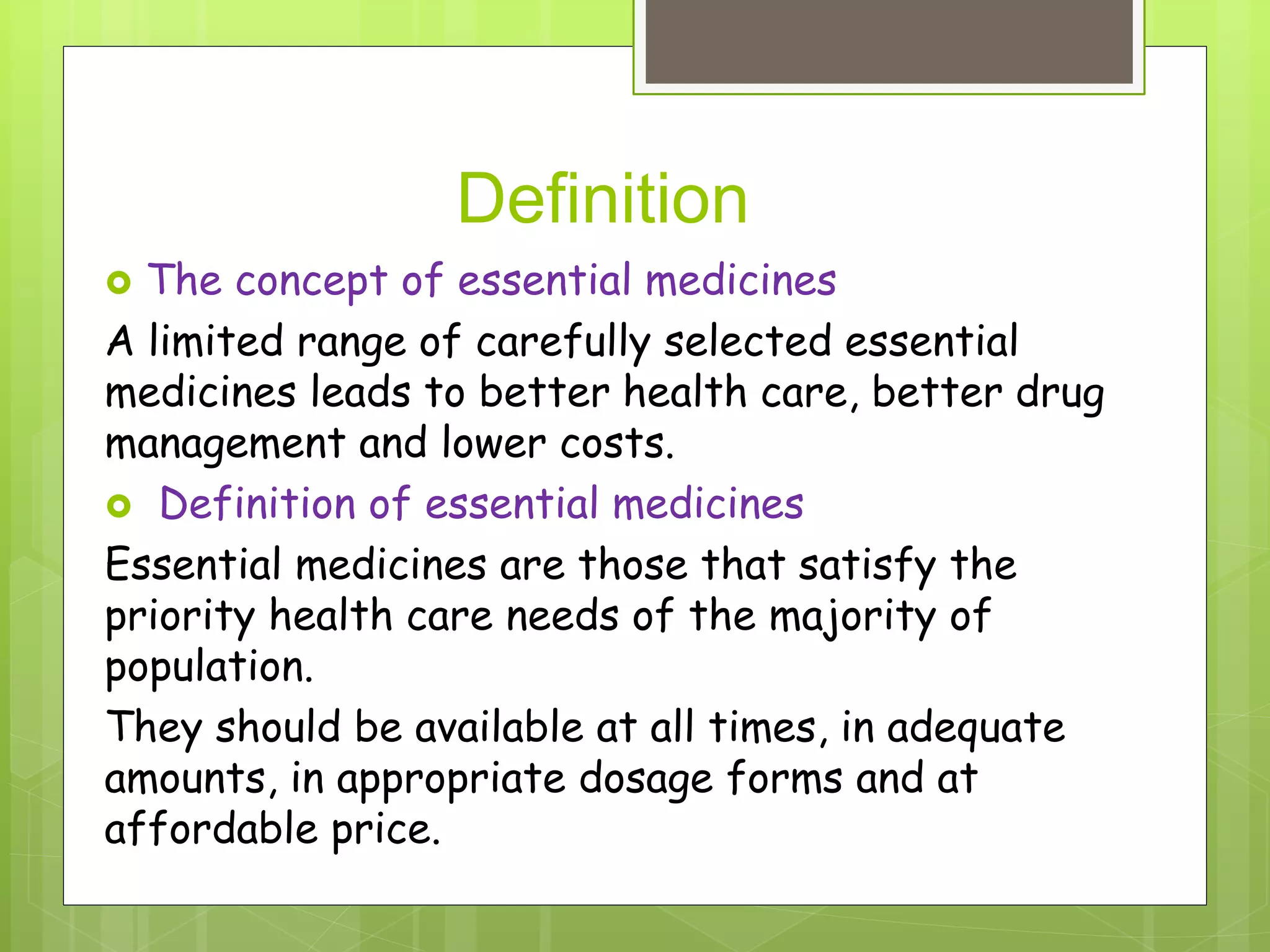 Essential medicine concepts | PPTX